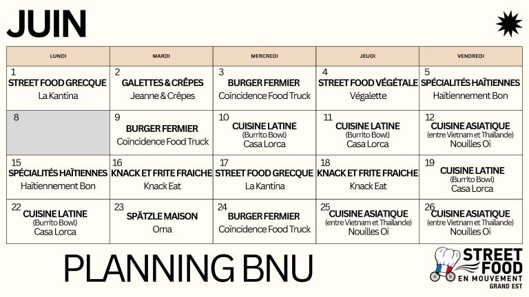 Food Trucks - Planning de juin | Bnu.fr